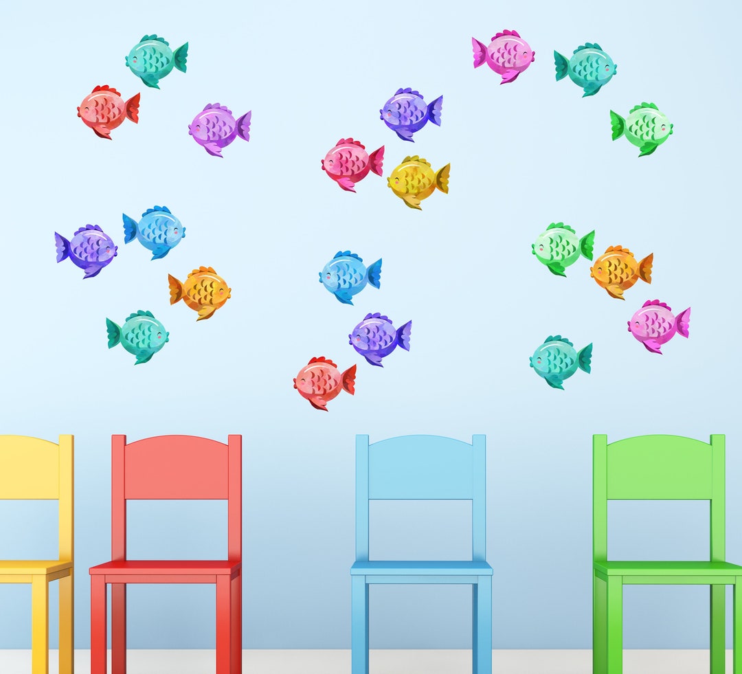 Kids Fish Decals, Colorful Fish Wall Decals, Watercolor Fish Wall ...