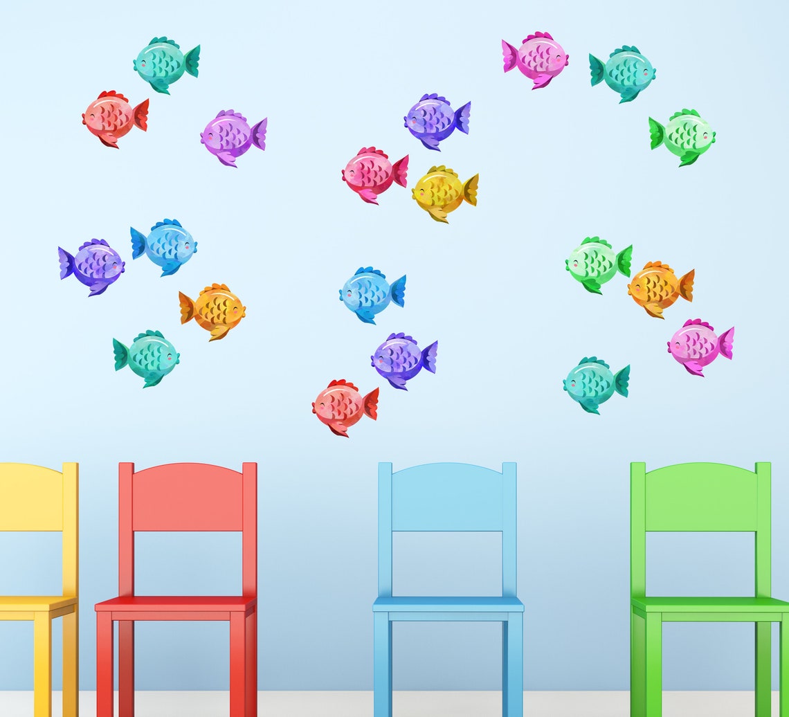 Kids Fish Decals Colorful Fish Wall Decals Watercolor Fish - Etsy