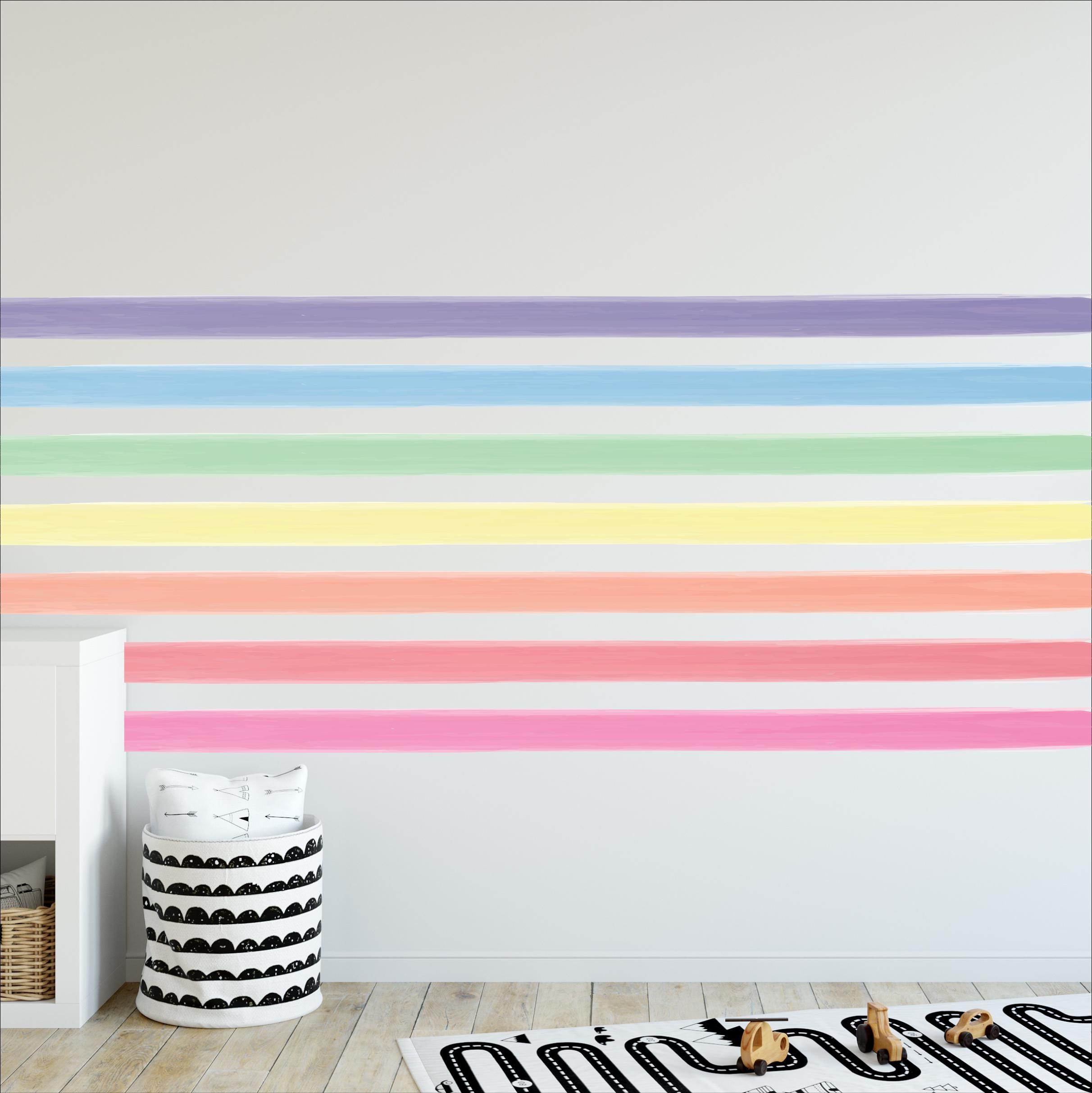 Watercolor Rainbow Stripe Wall Decals: Removable Nursery Decor - Etsy