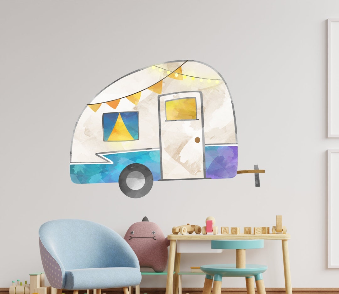 Vintage Camper Wall Decal, Teardrop Camper Decal, Glamping Camper Wall ...