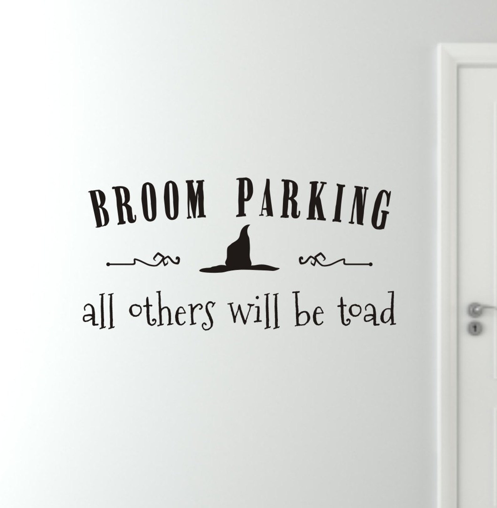 Halloween Wall Decal - Broom Parking Vinyl Wall Decal - Halloween Witch ...