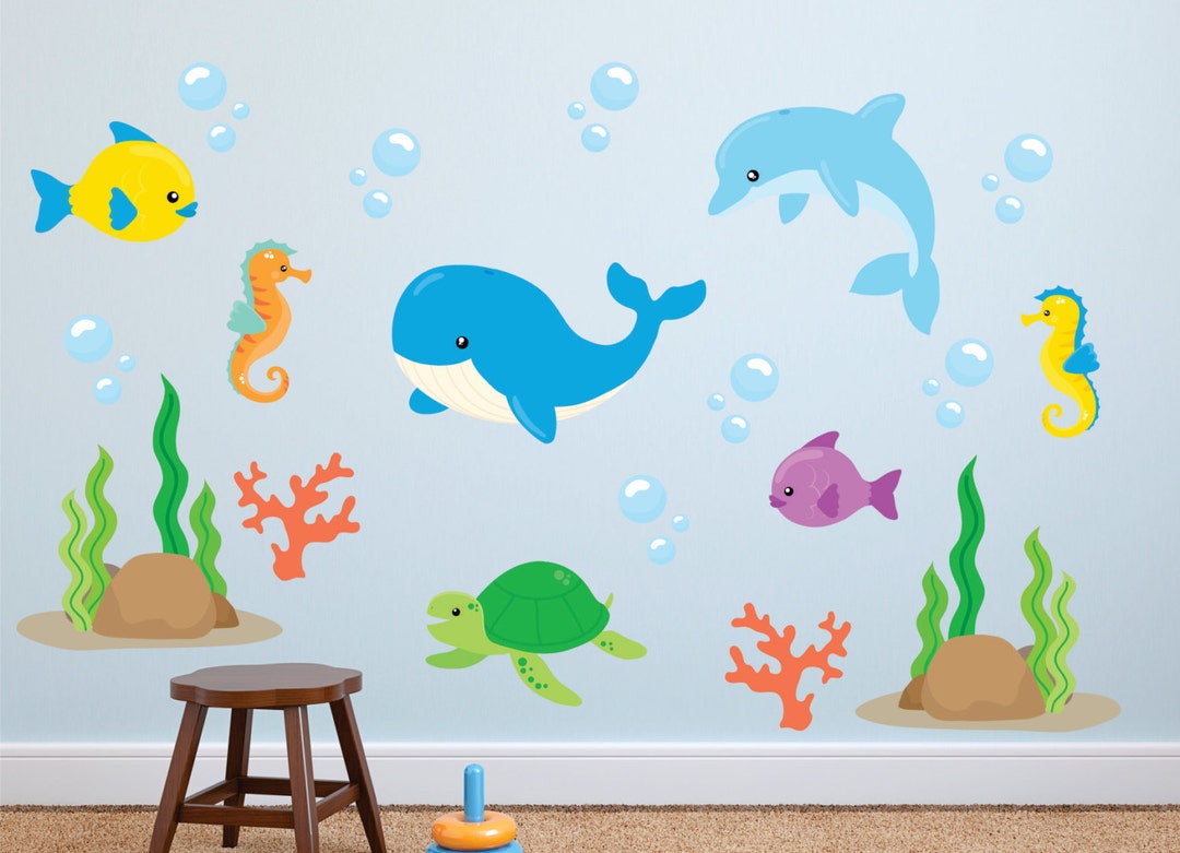 Ocean Life Reusable Wall Decals, Fish and Sea Life Wall Stickers ...