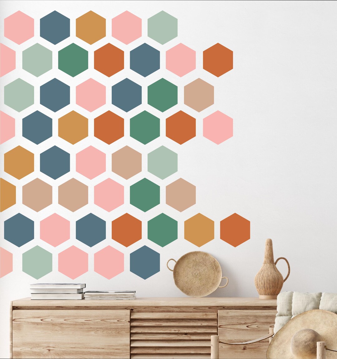 Hexagon Honeycomb Decals - Colorful Modern Wall Decals - Shape Wall ...