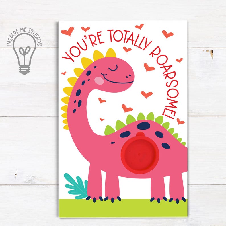 DINOSAUR Valentine DYI Card Printable | Kids Party - Classroom Play Doh ...