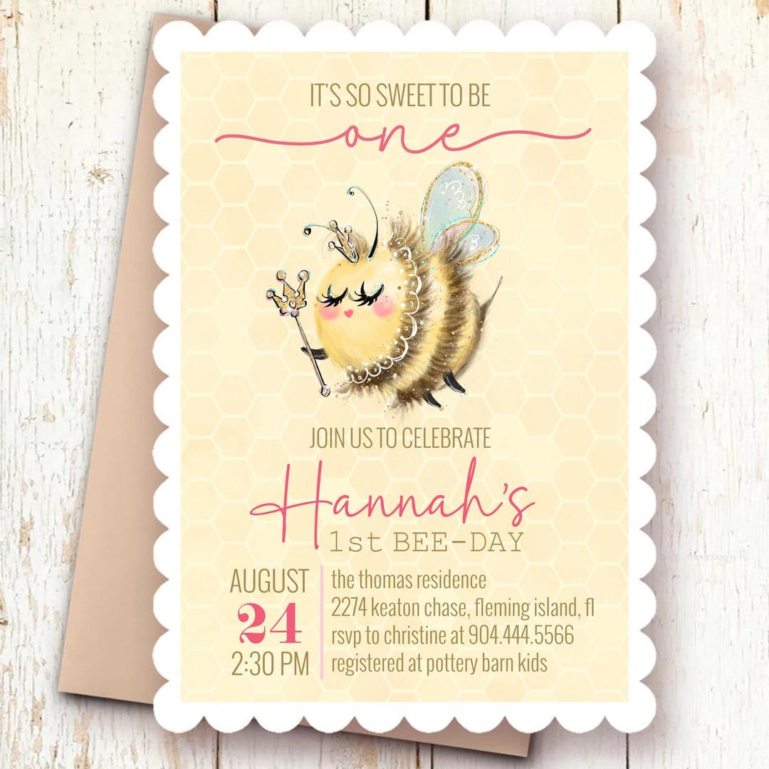 Queen Bee 1st Birthday Invitation • Editable Bumble Bee Party (digital ...