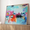 Floral Abstract Art Print, Extra Large Colorful Canvas, Navy Blue Wall ...