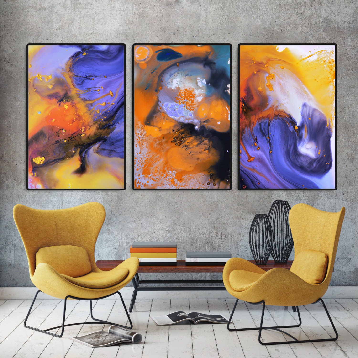 Purple Yellow Orange Abstract Print From Original Painting, Modern ...