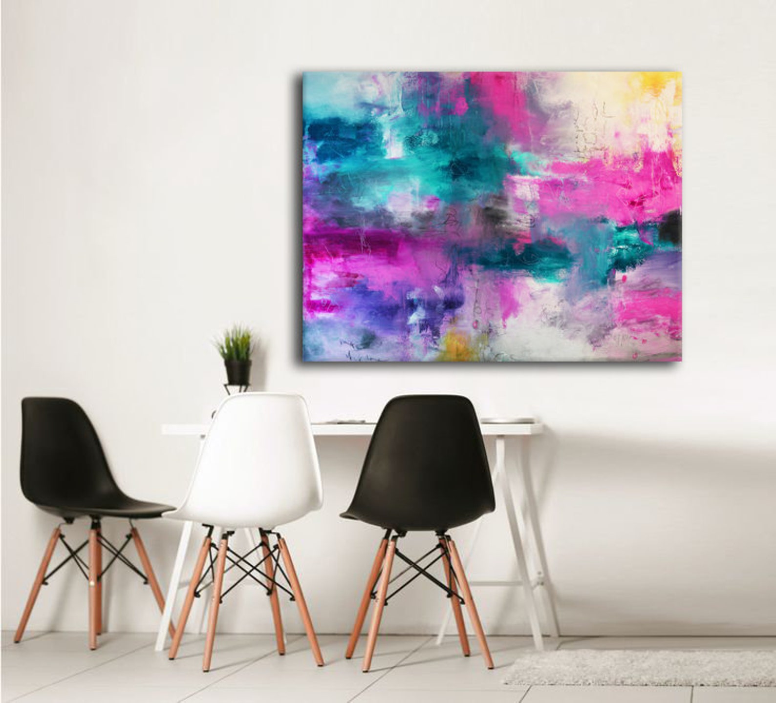 Abstract Pink Blue teal Print from original painting Large | Etsy