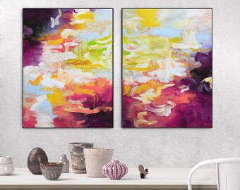 Abstract Prints Set, Set of 2 Large Prints, Joyful Multicolor Colorful ...