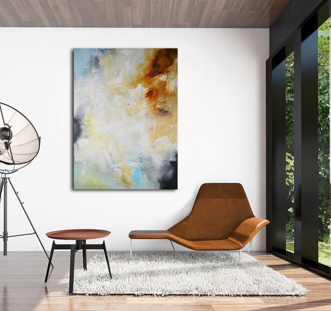 White Canvas Art, White and Blue Framed Canvas, Gray and Blue Large ...