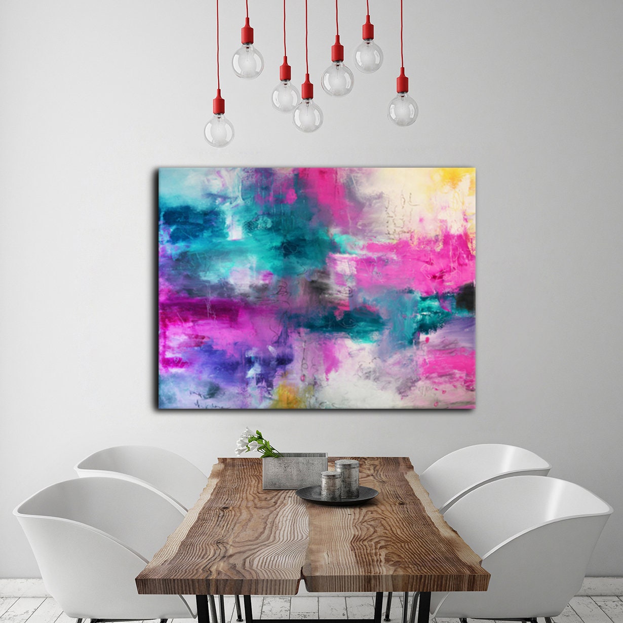 Abstract Pink Blue teal Print from original painting Large | Etsy