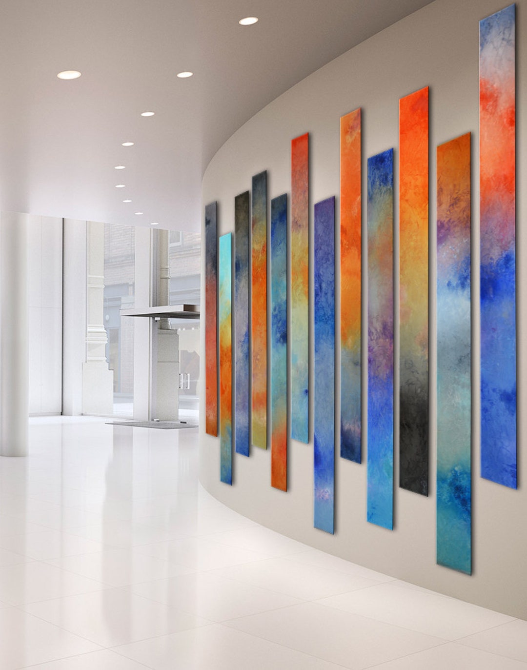 Curved Wall Art, Staircase Wall Art, Tall Art for High Ceilings, Lobby ...