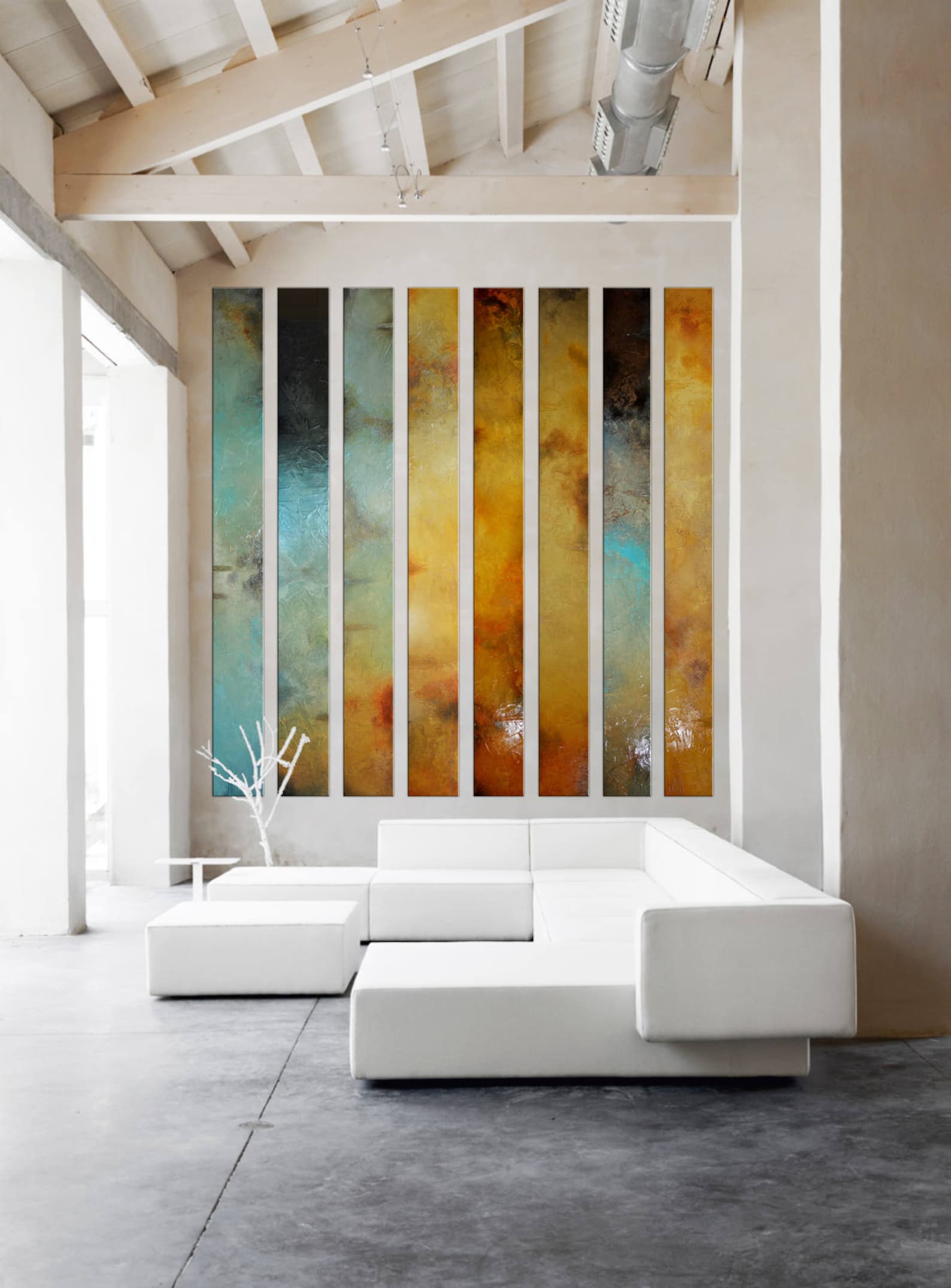 Multiple Panels Foyer Art, Curved Large Wall Art, Art on Curved Wall ...