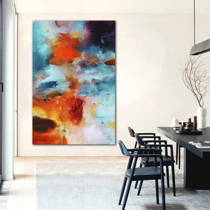 Abstract Red and Teal Print, Teal Wall Art, Teal and Red Canvas ...