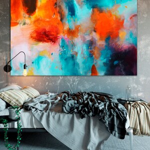 Abstract Red and Teal Print, Teal Wall Art, Teal and Red Canvas ...