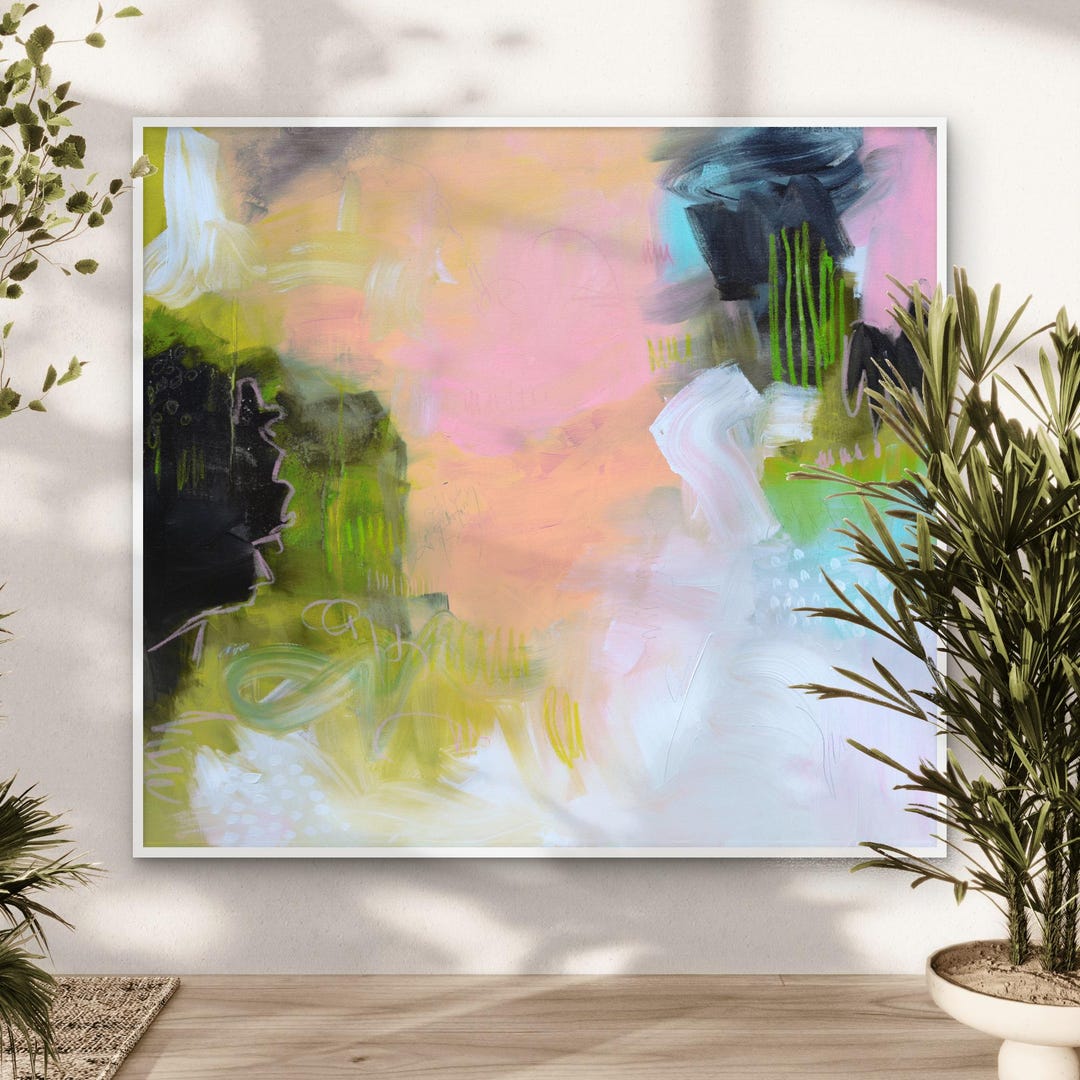 Pastel Abstract Art Print, Pink Green Modern Wall Art, Large ...