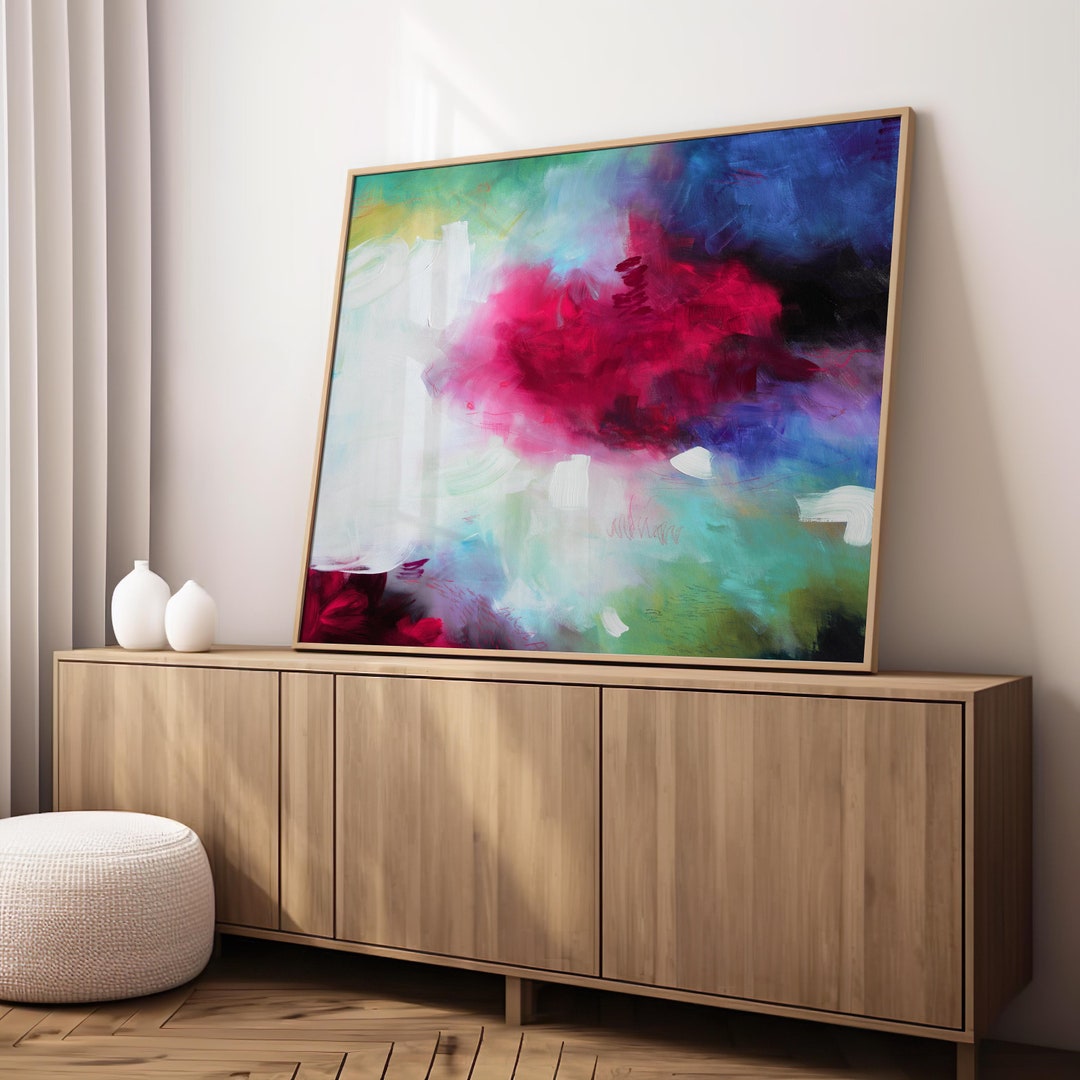 Vibrant Abstract Red Wall Art, Hot Pink Red Painting Print, Extra Large ...