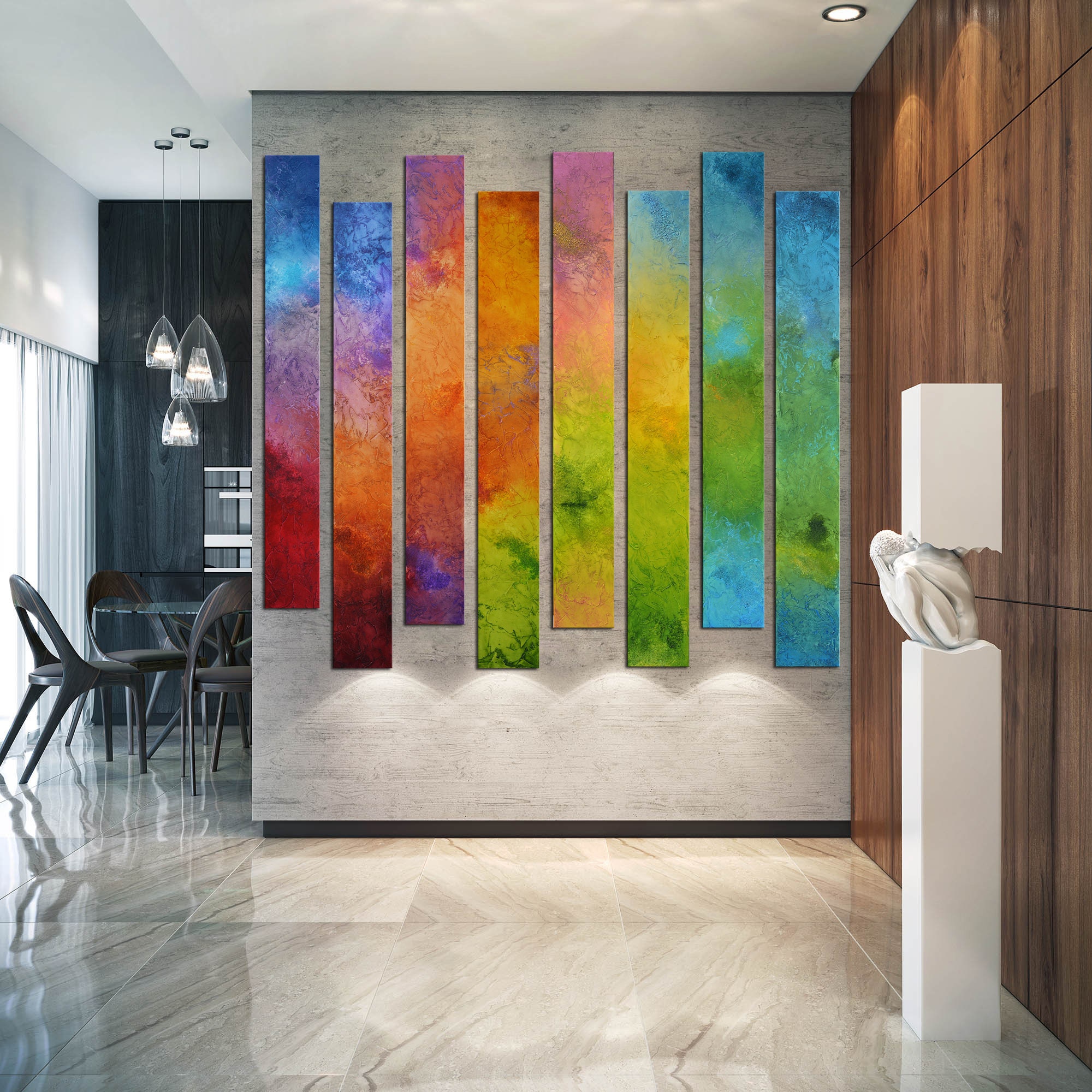 Rainbow Curved Wall Art: Textured Abstract Panels, Lobby Decor - Etsy