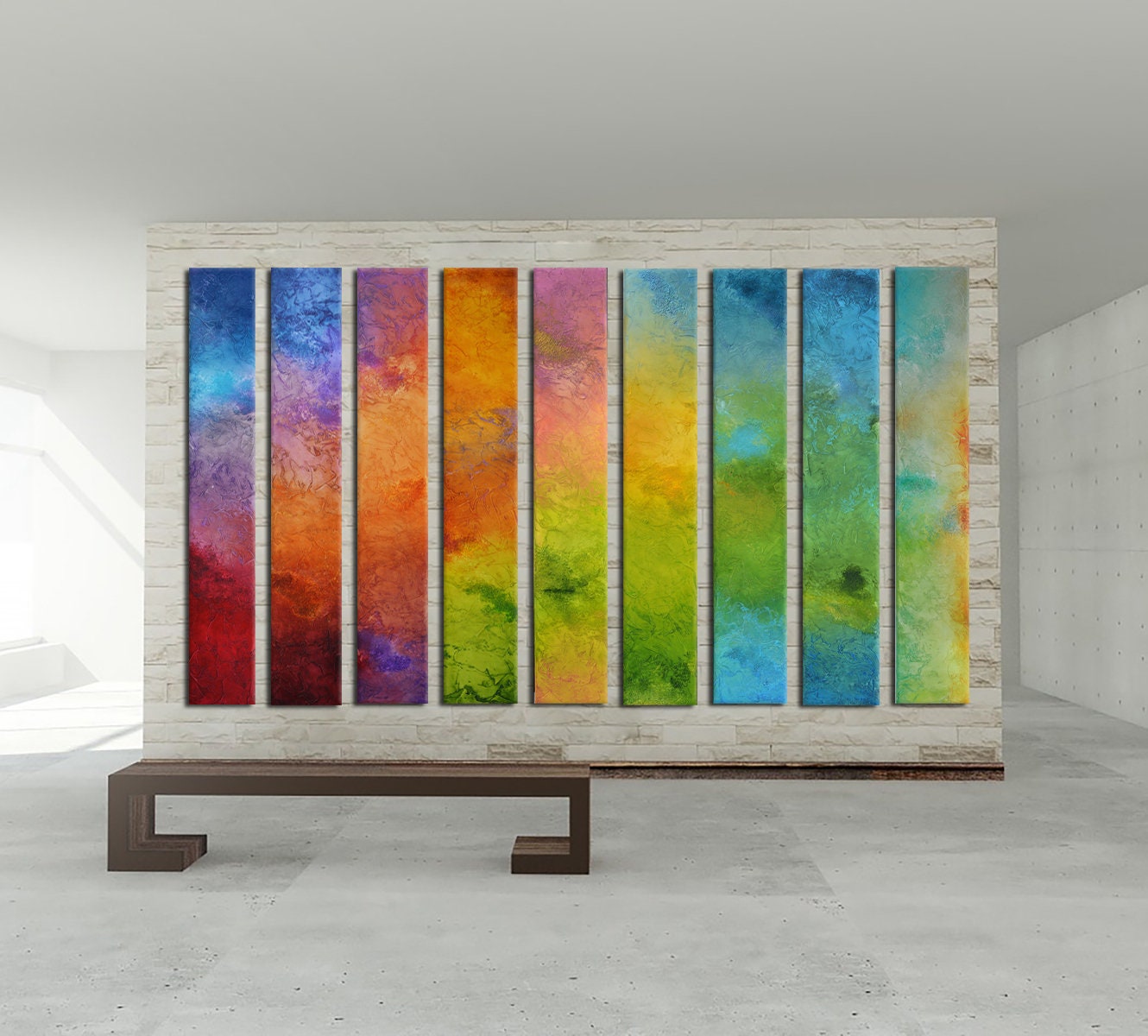 Rainbow Curved Wall Art: Textured Abstract Panels, Lobby Decor - Etsy