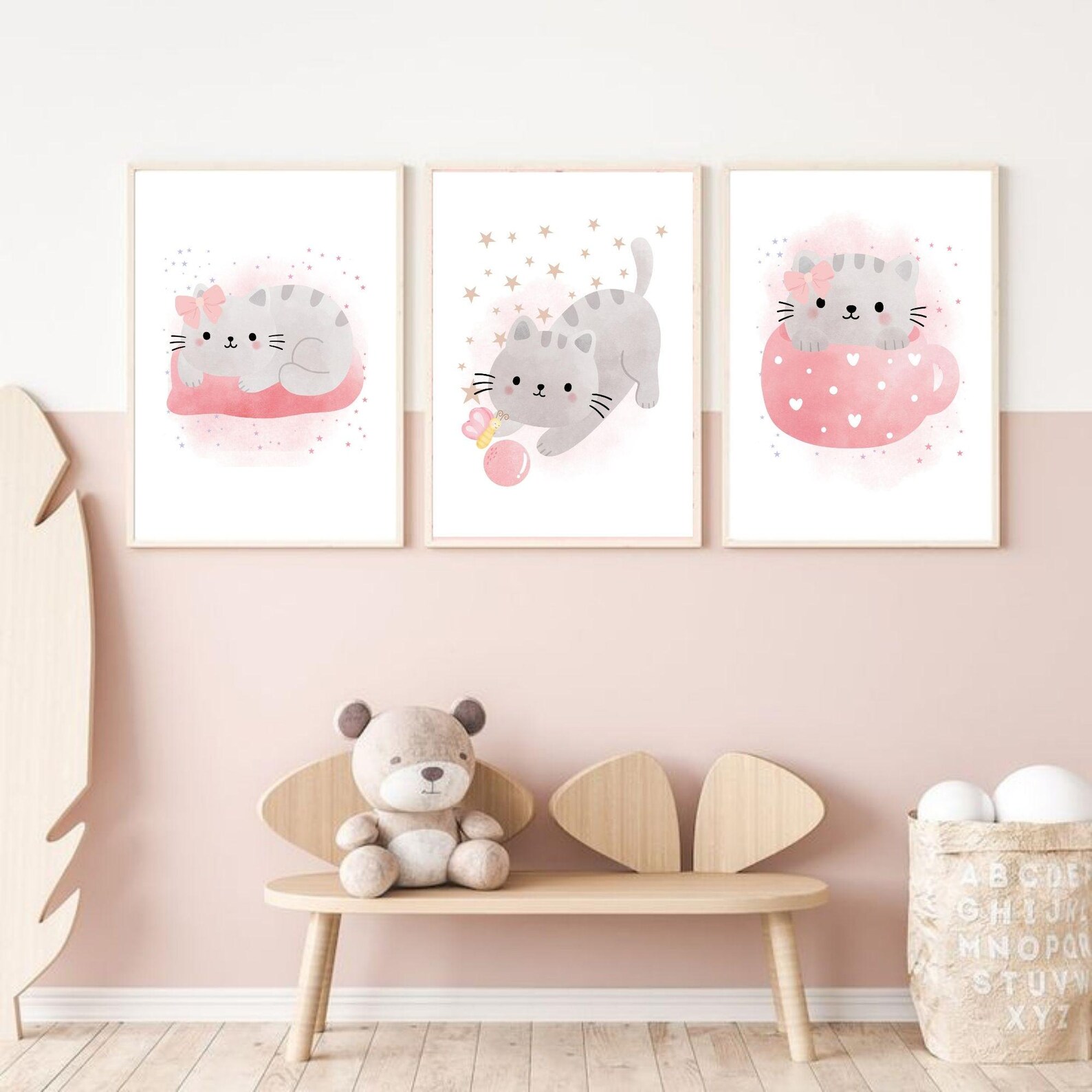 Set of 4 Cat Print, Cat Wall Art, Printable Cat Art for Nursery, Grey ...