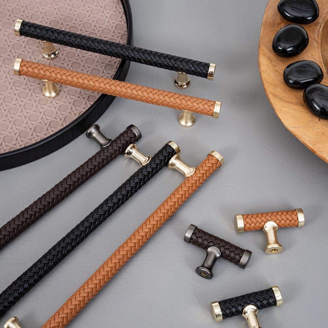 Braided Leather Cabinet Handles With Metal Accents - Etsy