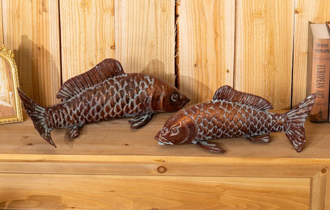 Metal Koi Fish Statues, Outdoor Koi Fish Sculptures, Antique Garden ...