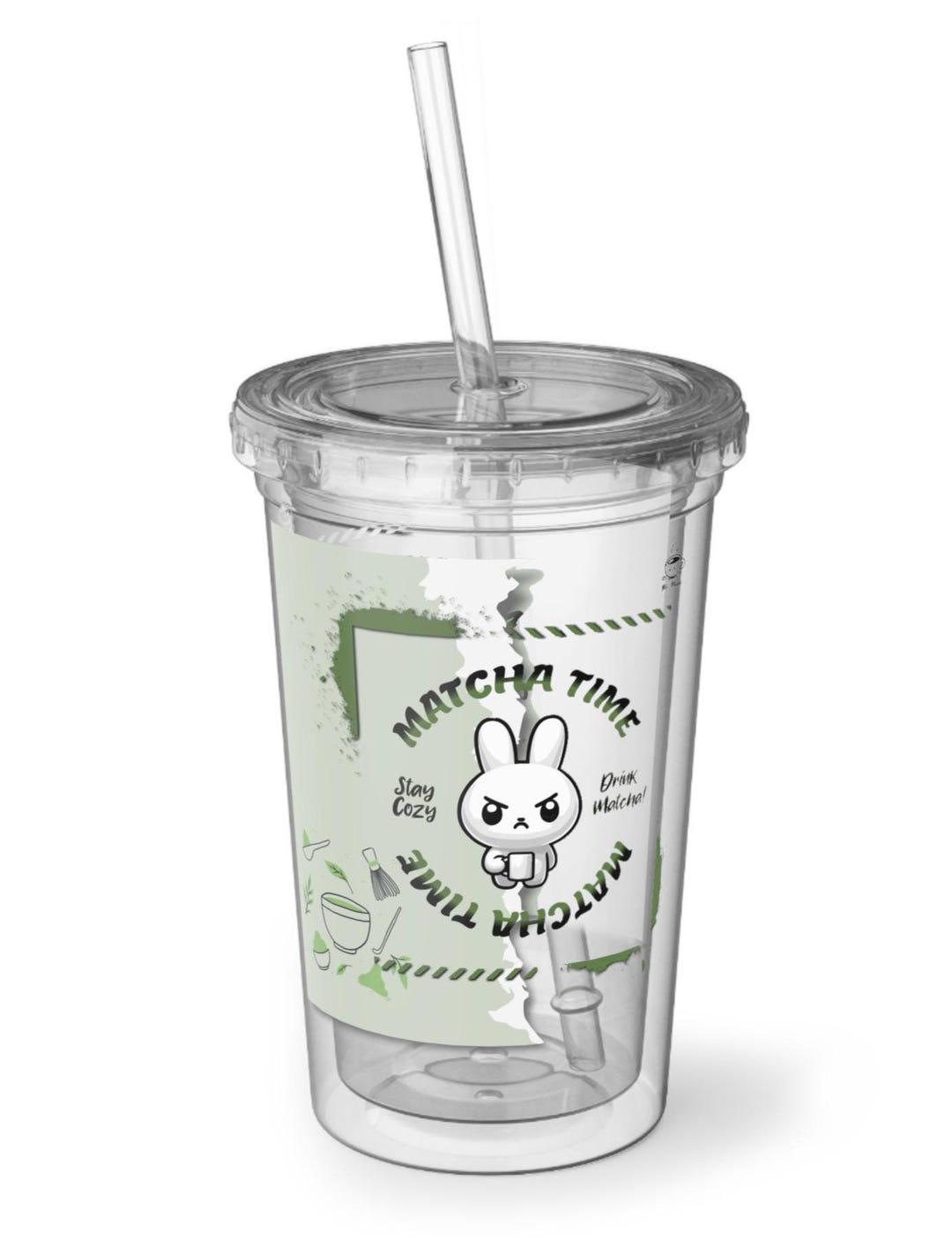 Matcha Acrylic Cup With Straw Reusable Iced Coffee or Tea Cup for ...