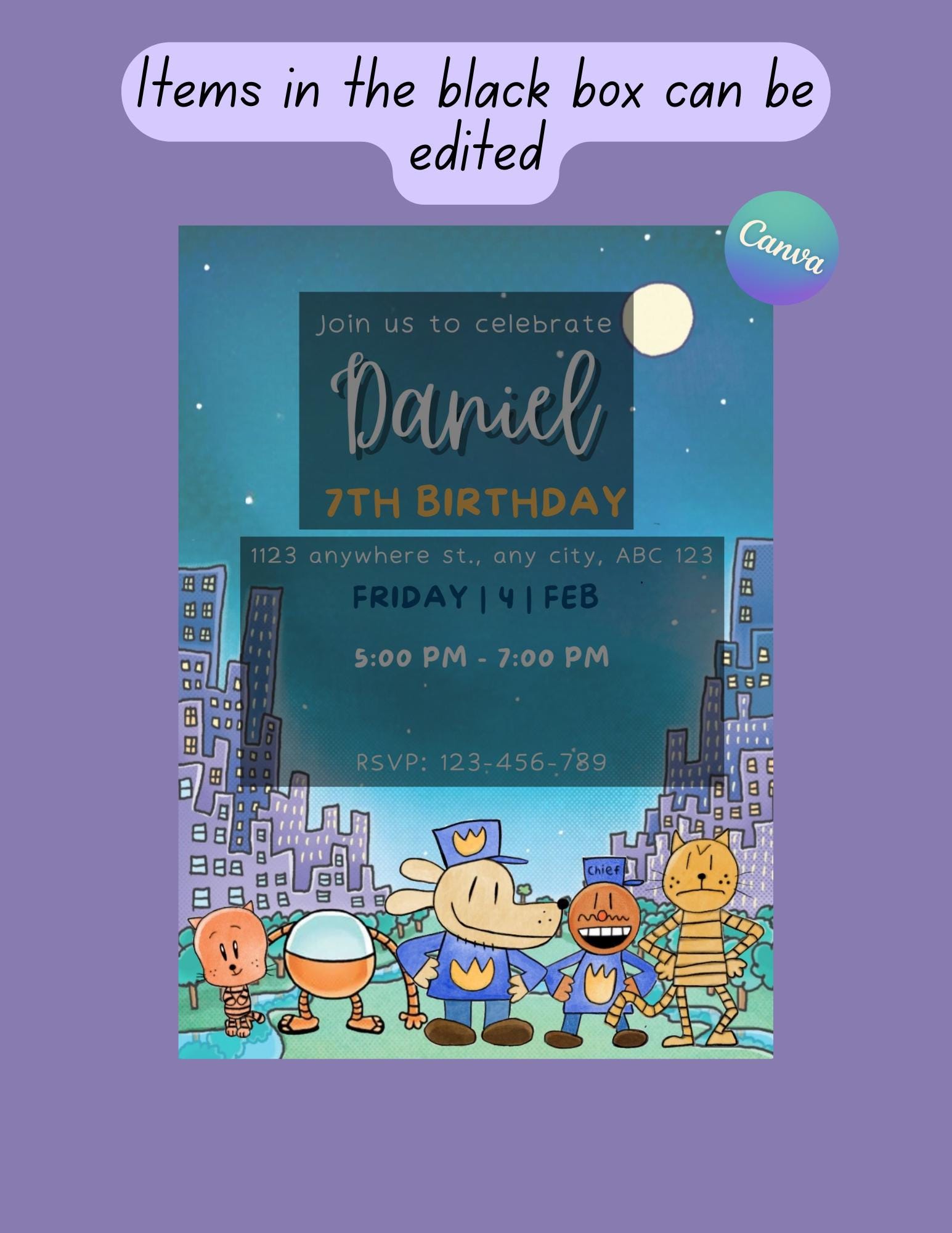 Editable Dog Man Birthday Invitation Template Dogman Birthday Invite ...