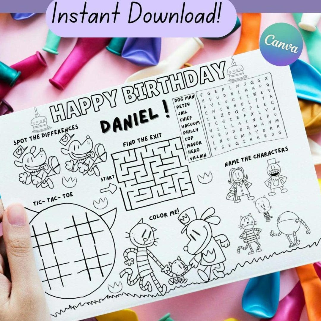Activity Placemat to Entertain Kids Dogman Word Search for Children ...