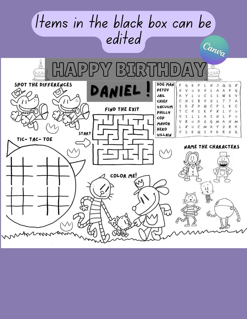 Activity Placemat to Entertain Kids Dogman Word Search for Children ...