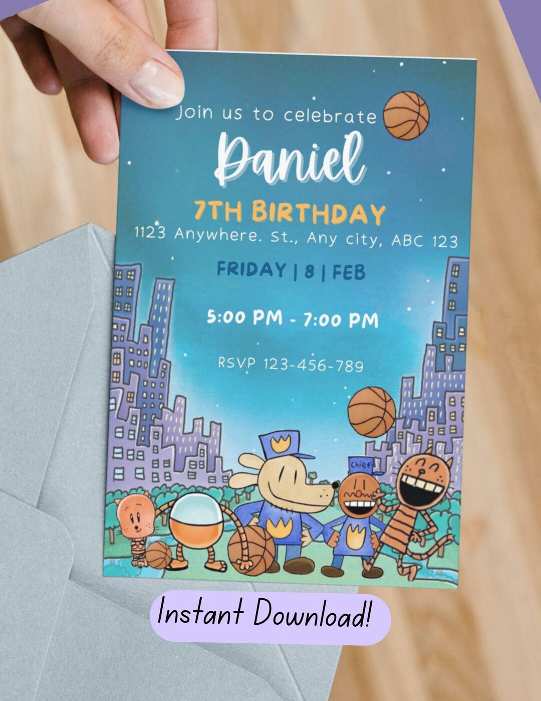 Editable Dog Man Basketball Birthday Invitation Template Dogman ...