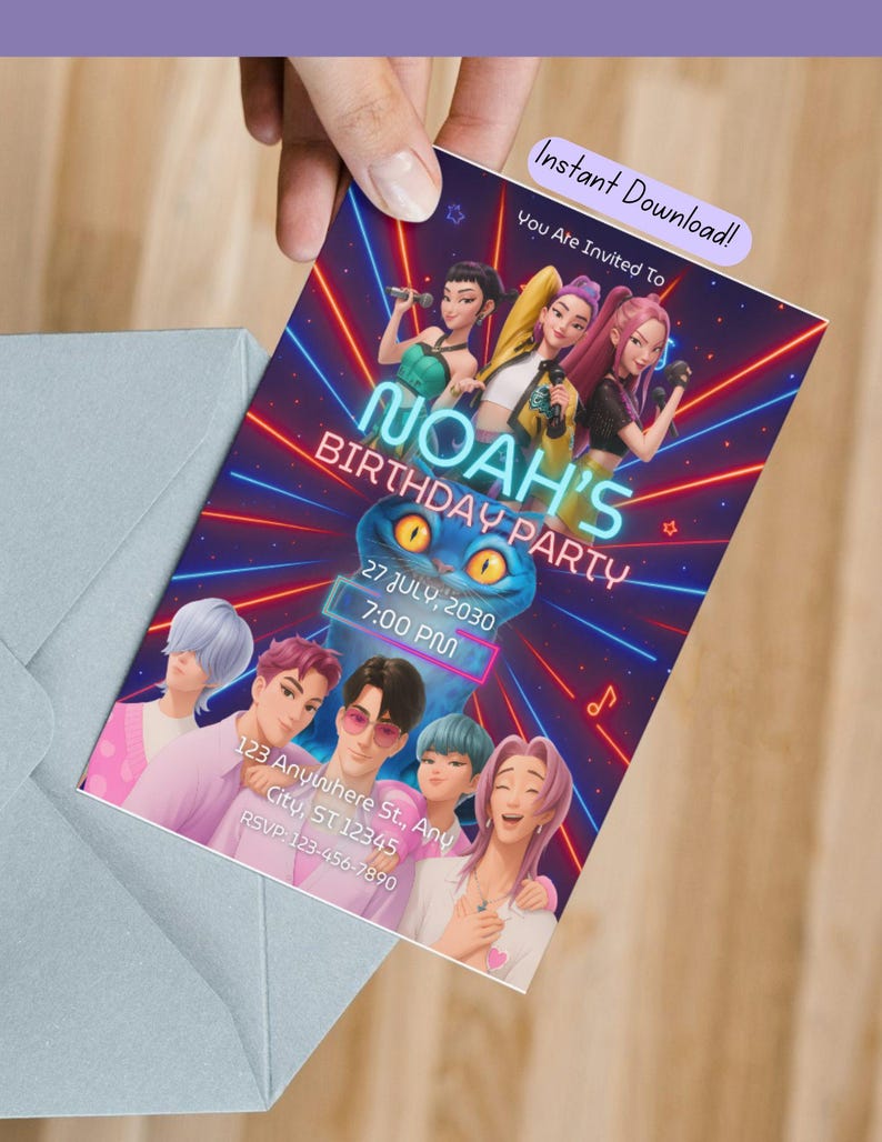 Kpop Demon Hunters Birthday Invitation, Editable Template (digital ...