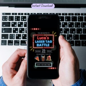 Laser Tag Birthday Invitation: Editable Birthday Party Invite Neon ...