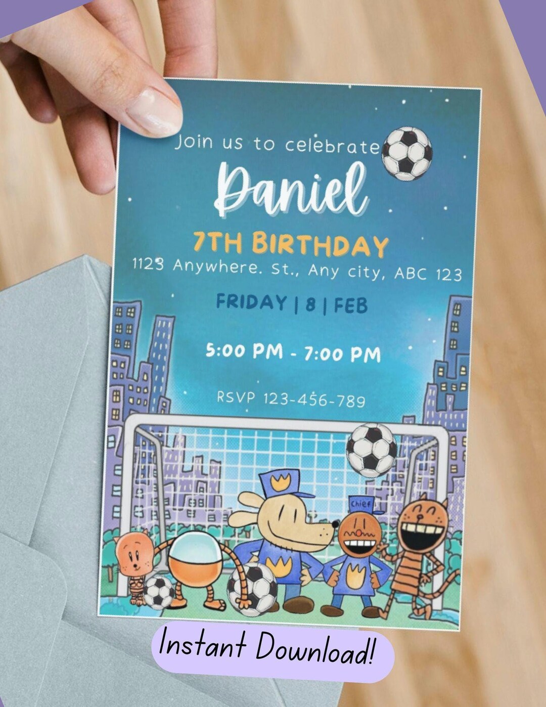 Editable Dog Man Soccer Birthday Invitation Template Dogman Birthday ...