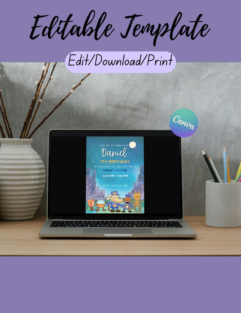 Editable Dog Man Birthday Invitation Template Dogman Birthday Invite ...