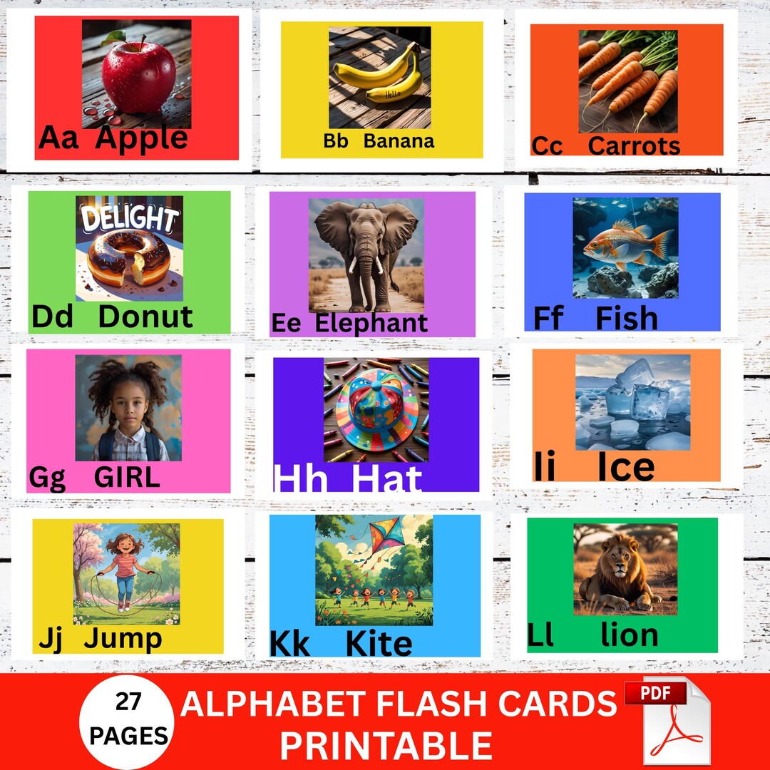 Colorful ABC Flash Cards for Kids: Preschool Learning (printable PDF ...