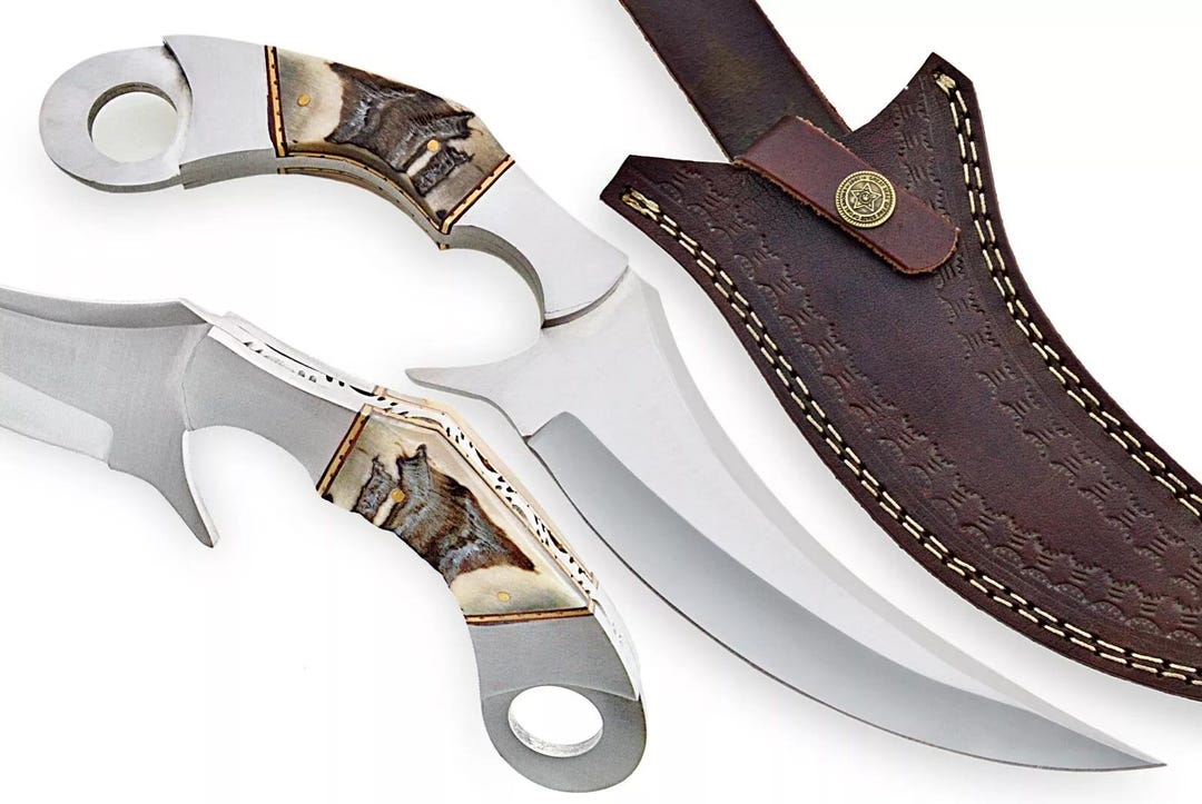 Custom Handmade D2 Tool Steel Karambit Knife Hunting Knife Collectible ...