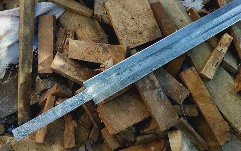 Blank Blade Damascus Steel Viking Sword Full Tang Sword Making 32” Inch ...