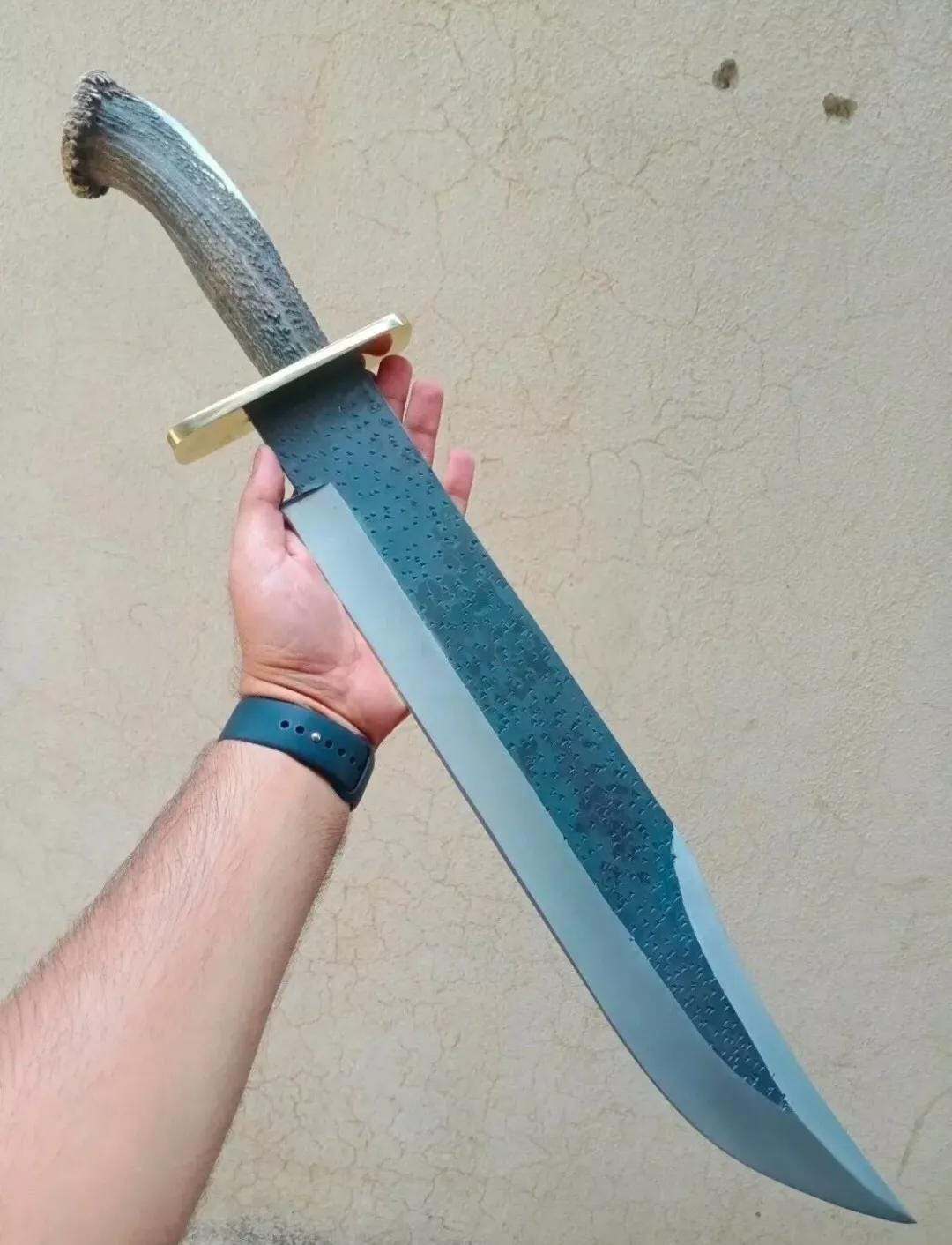 Custom Made D2 Steel Long Blade Hunting Knife Bowie Knife With Stag ...