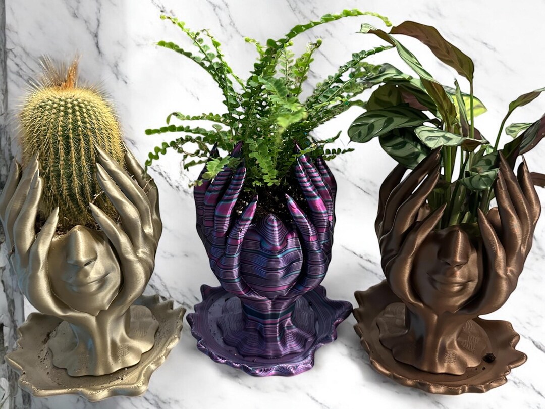 Silky Smooth Planter With a Stylized Face and Hands Cradling the Plant ...