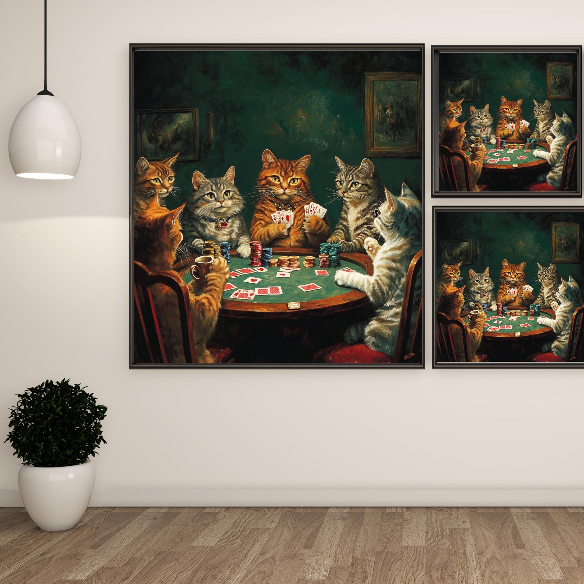 Cats Poker Wall Art, Canvas or Poster, Poker Room Decor, Cat Wall Decor ...