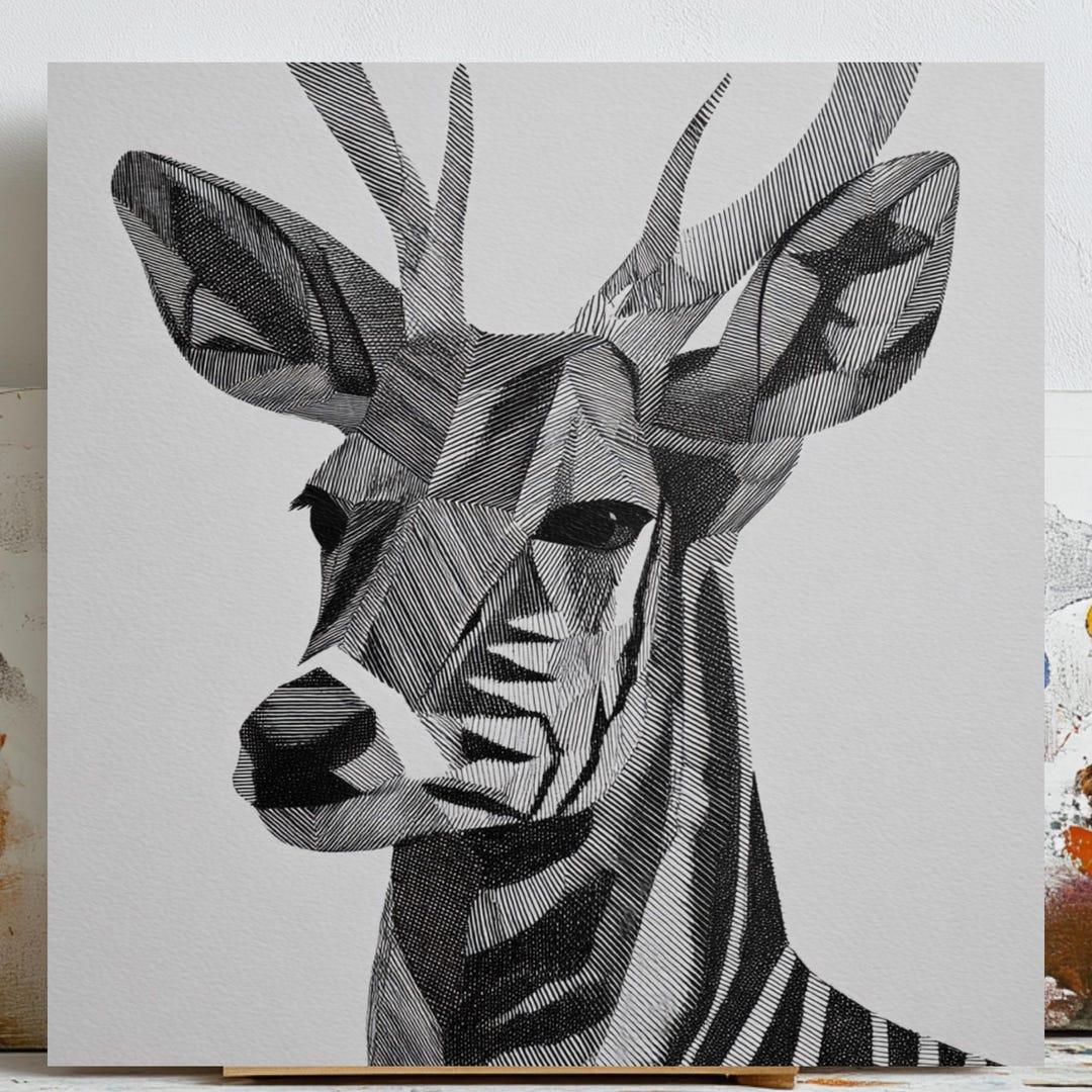 Geometric Deer Head Art, Canvas or Poster, Modern Minimalist Decor ...