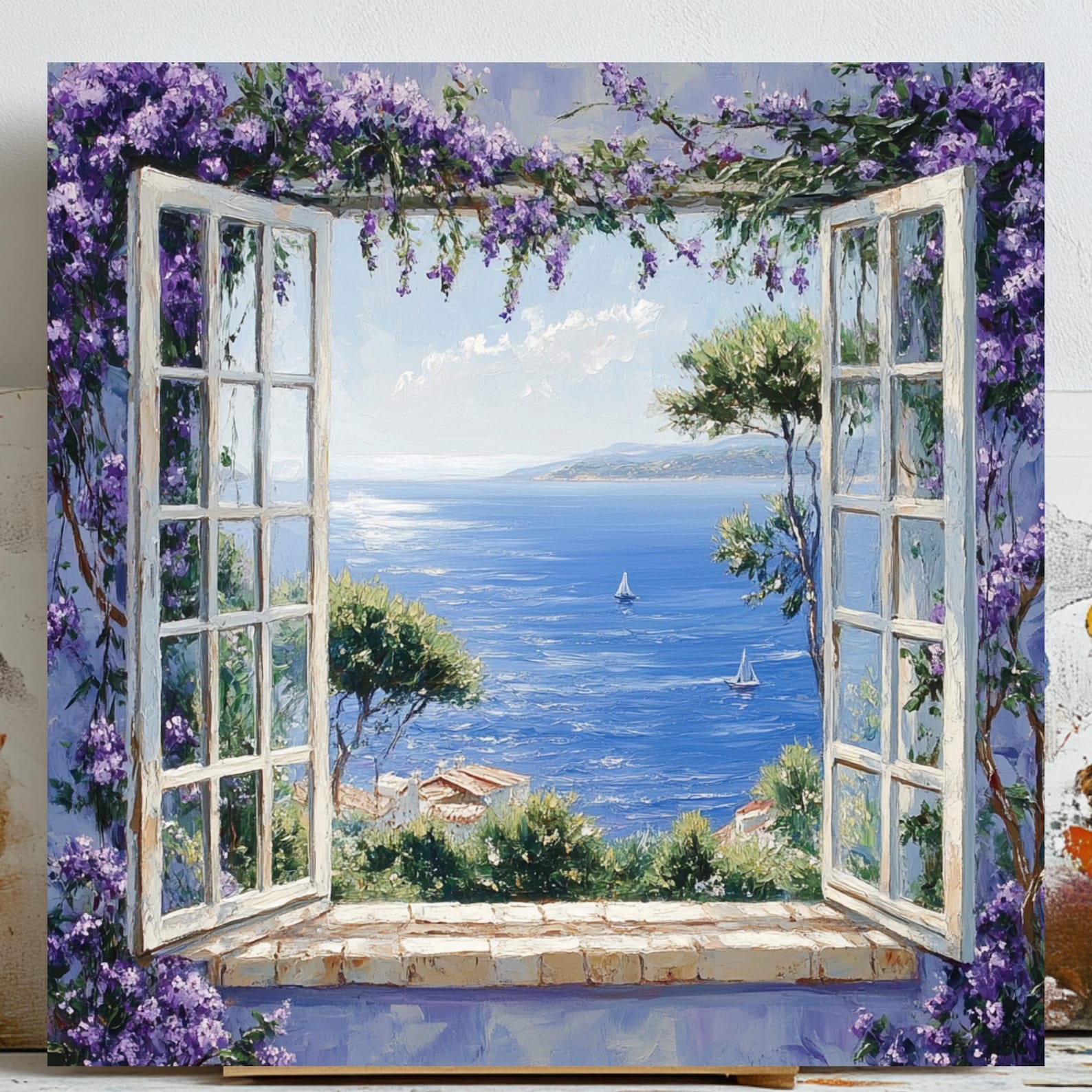 Floral Window Wall Art, Canvas or Poster, Open Window Wall Decor, Faux ...