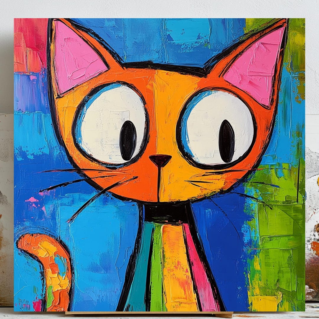 Colorful Cat Wall Decor, Canvas or Poster, Abstract Cat Art, Modern Pet ...