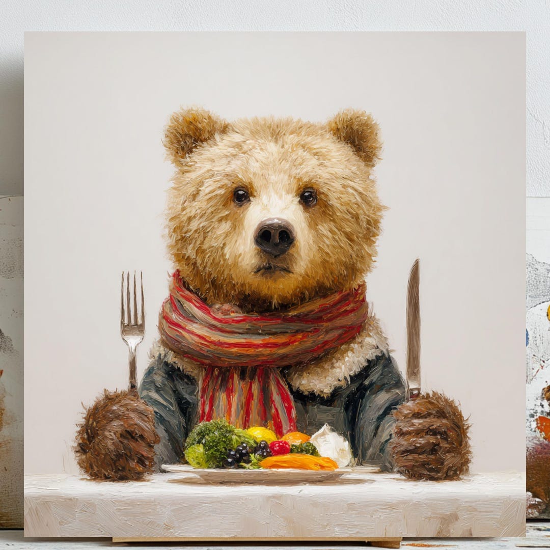 Bear Dining Table Wall Art, Canvas or Poster, Rustic Cabin Decor ...