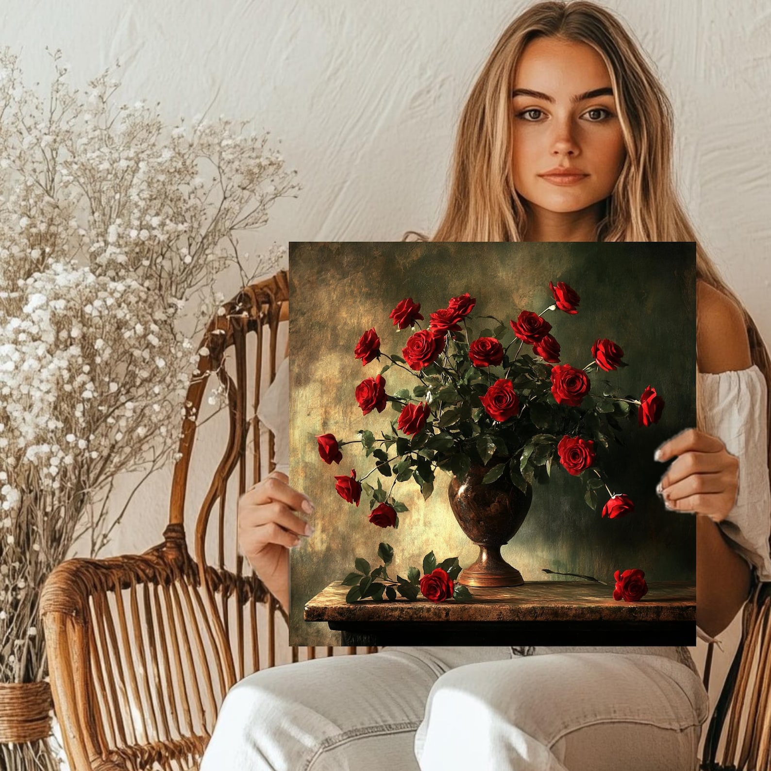 Red Rose Bouquet Wall Art, Floral Print, Red Rose Decor, Romantic ...