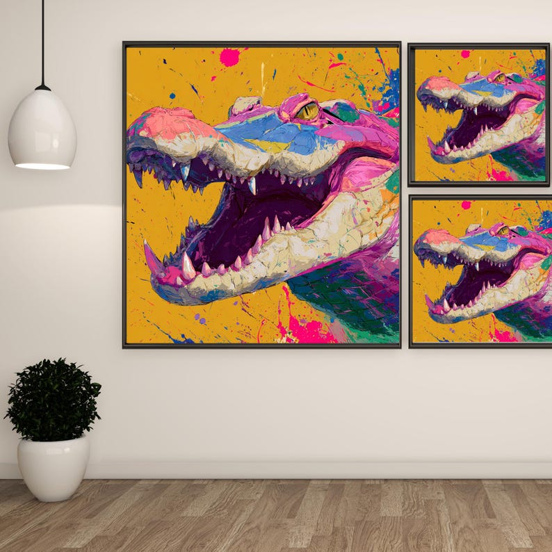 Abstract Alligator Wall Art, Canvas or Poster, Modern Home Decor, Swamp ...