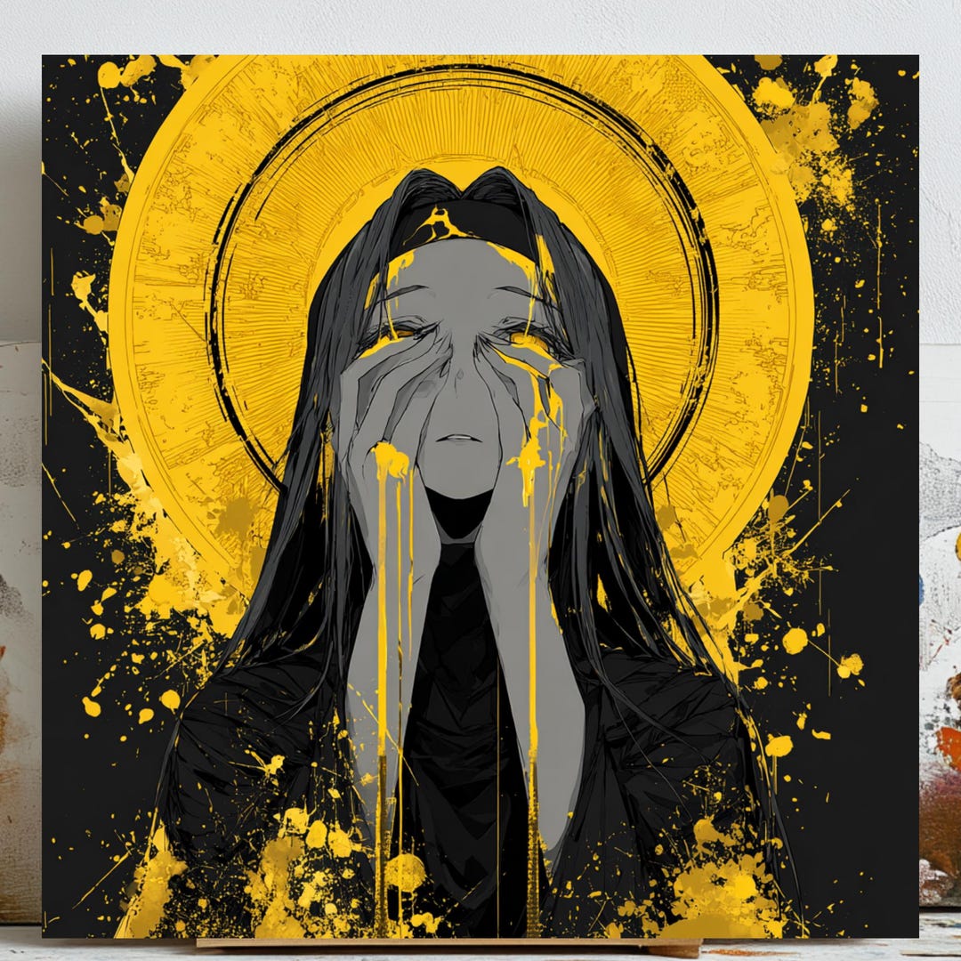 Dark Anime Girl Art Print, Gold Drip Surrealism, Edgy Gothic Decor - Etsy