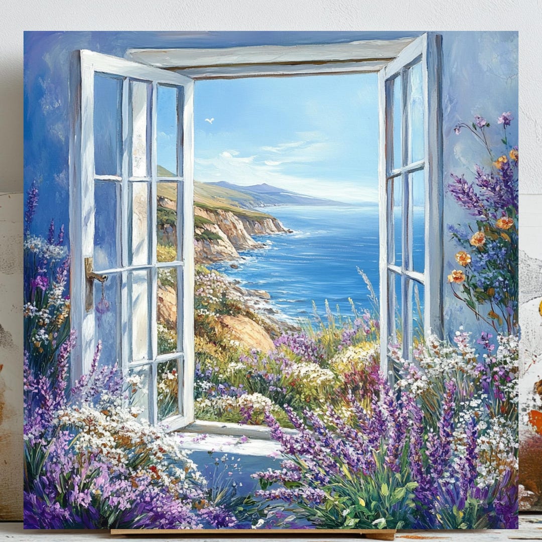 Floral Window Wall Art, Canvas or Poster, Open Window Wall Decor, Faux ...