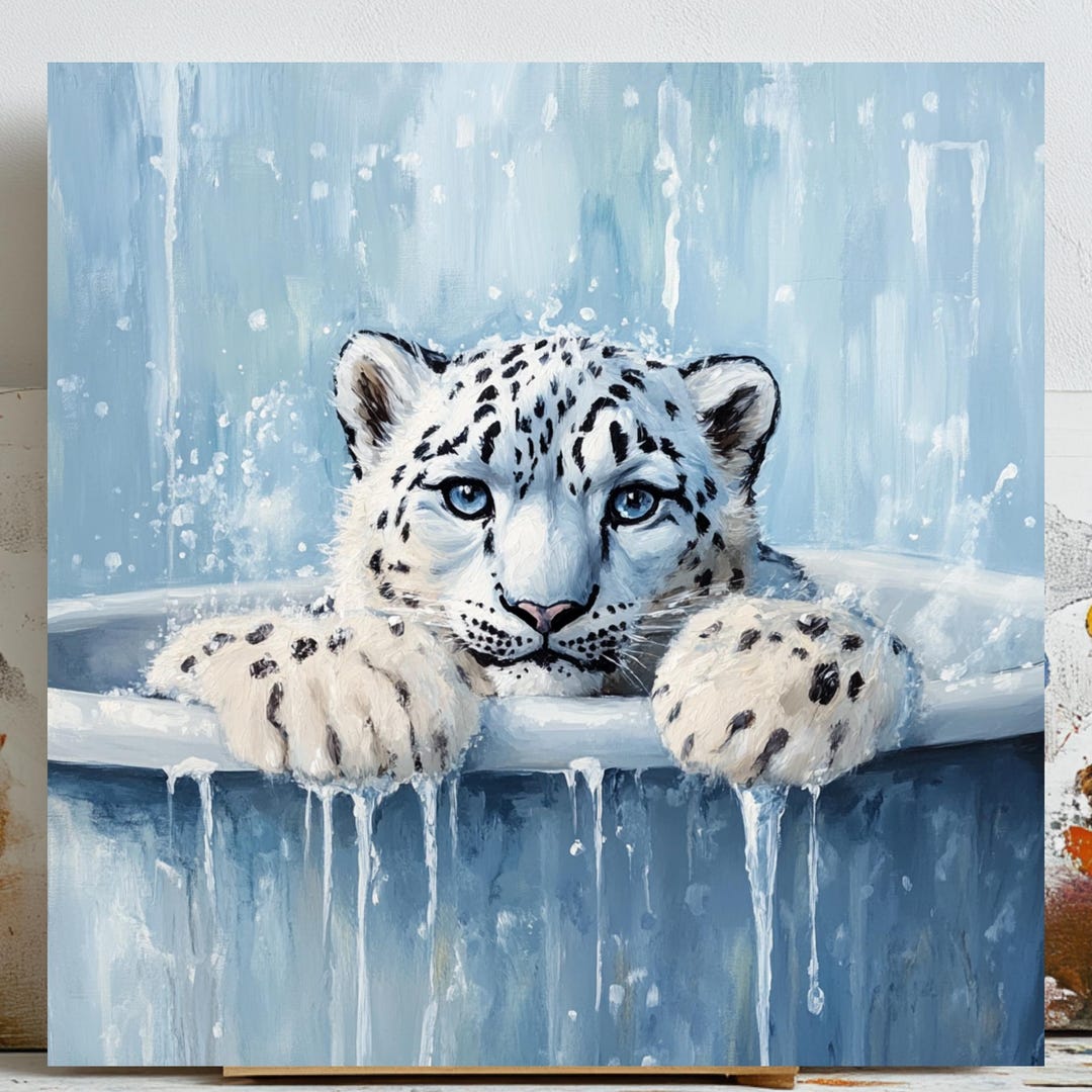 Snow Leopard Bathroom Wall Art, Canvas or Poster, Funny Animal Decor ...